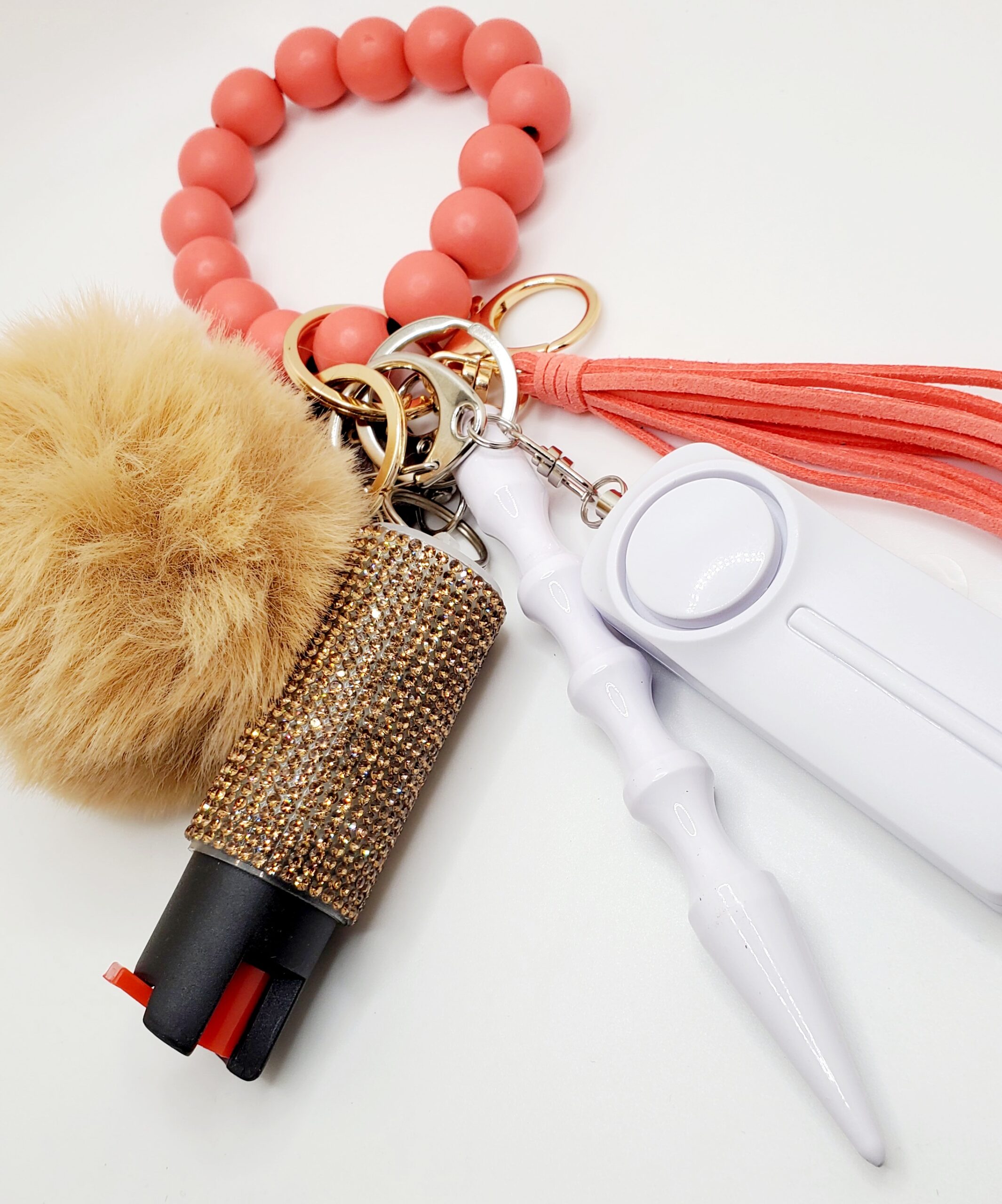 Coral Wooden Beaded Self Defense Keychain Set - Hot Girl Tactical